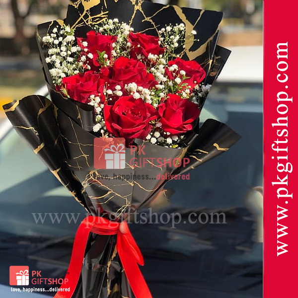 Send RED ROSES FANCY BOUQUET WITH BABY BREATH to Pakistan | Online ...