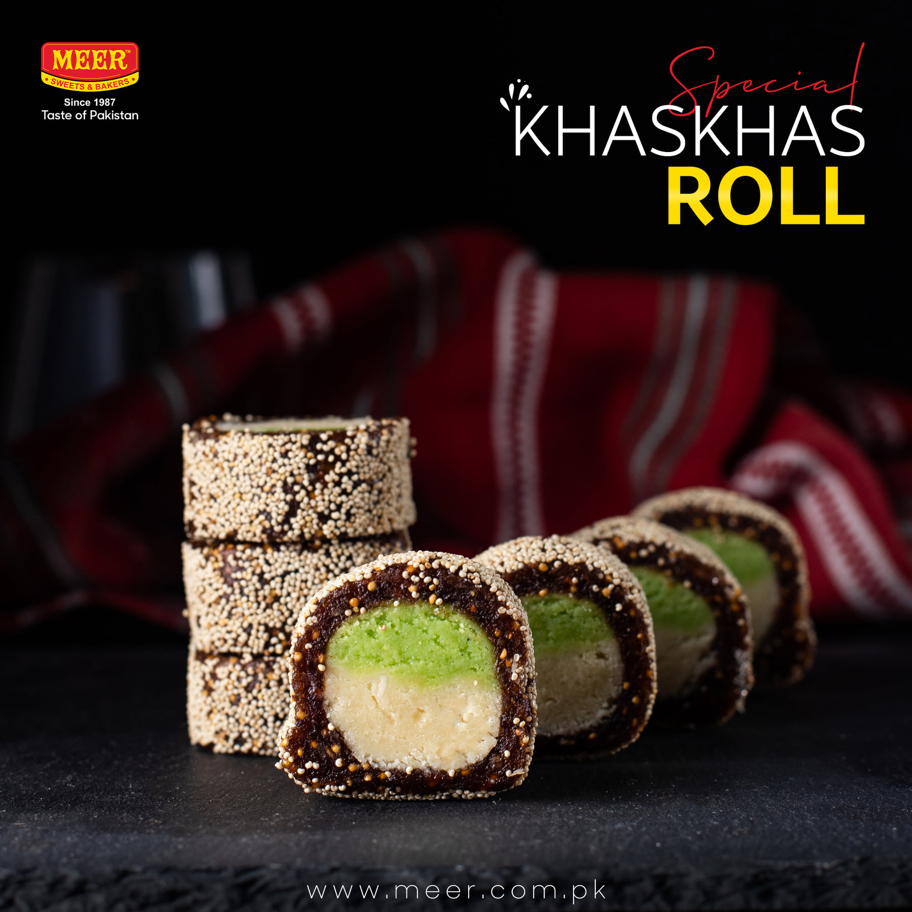 Send 1 KG KHASKHAS KHAJOOR ROLLS FROM MEER SWEETS & BAKERS to Pakistan ...