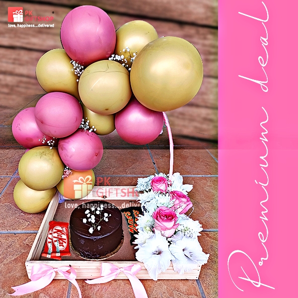 Send BALLOON DECOR BOX WITH CAKE, CHOCOLATES & FLOWERS to Pakistan ...
